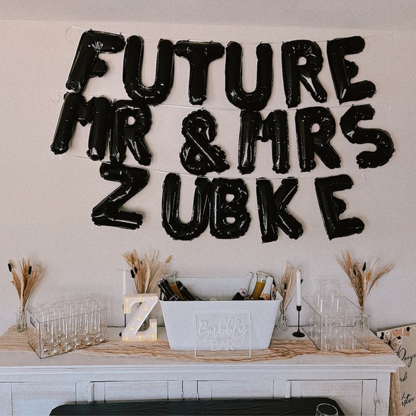 Future Mr & Mrs Balloon Banner W/ Custom Name Letter Balloons - Gold ...