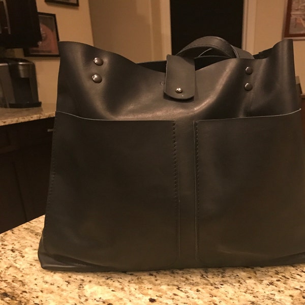 Simple Graphite Black Leather Tote Bag No. LPB-8031 - Etsy