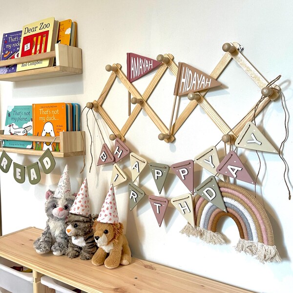 Pastel Wooden Happy Birthday Banner: Personalised Party Decor - Etsy