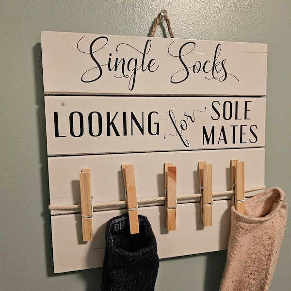 Single Socks Looking for Sole Mates Laundry Decor / Sock Hanger / Sock ...