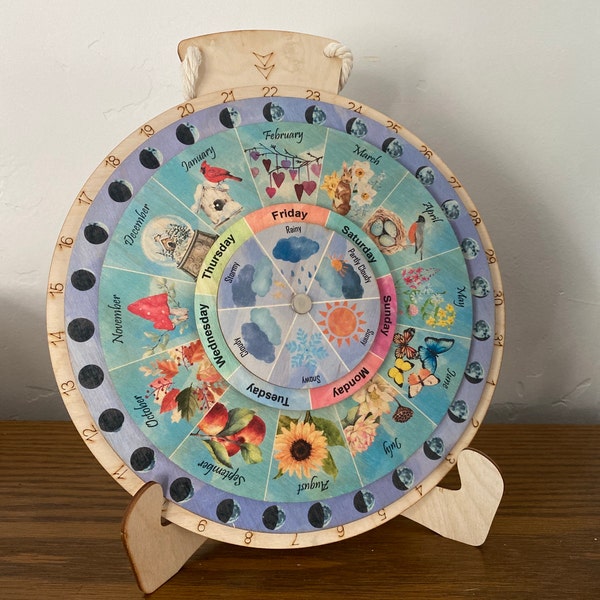 Wheel of the Year, Wooden Perpetual Calendar, Moon Phases Wheel ...