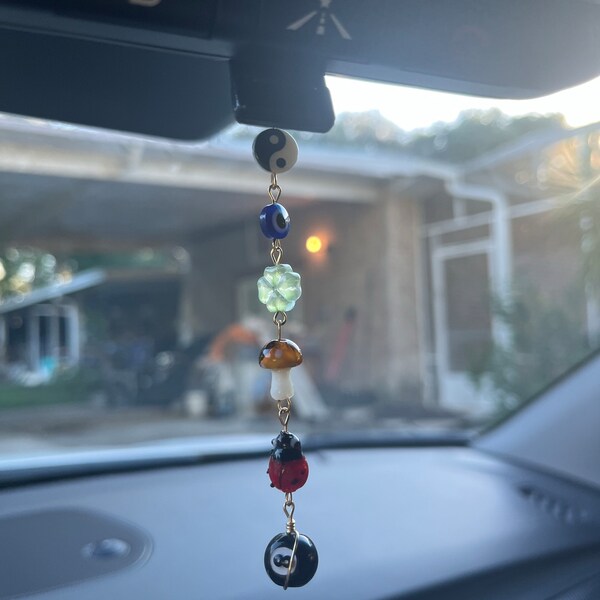 Good Luck Car Charm. Car Accessory With Lampwork Glass, Shell and Evil ...