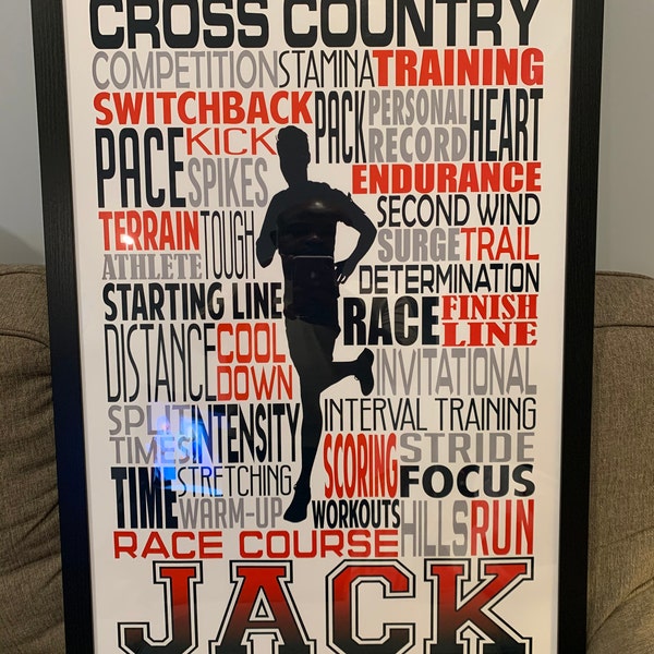 Cross Country Gift, Cross Country Word Art Sign, Personalized XC Poster ...