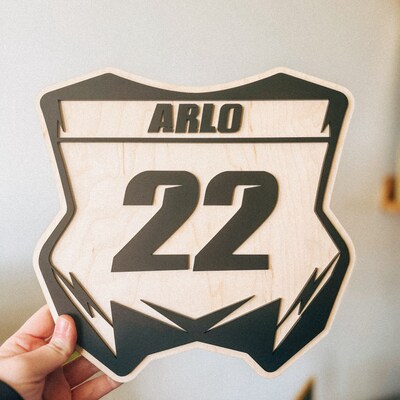 Dirt Bike Number Plate Wall Sign Motocross Wooden Wall Decor for Kids ...