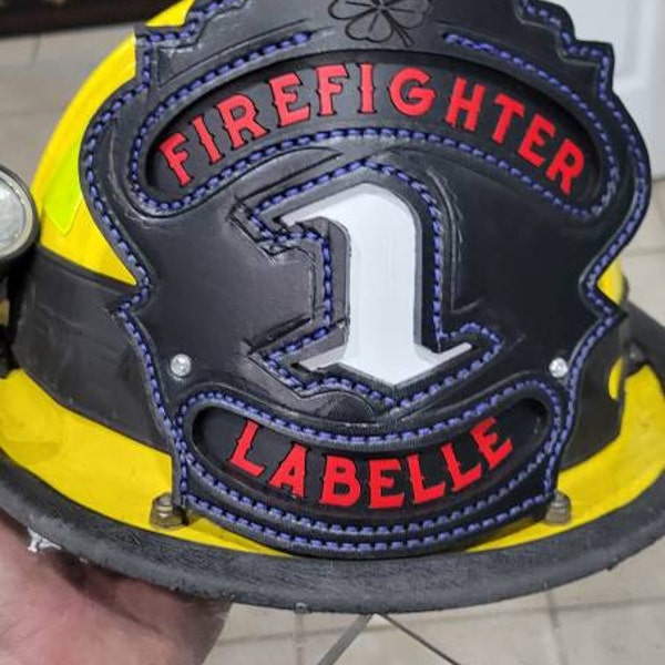 Firefighter Helmet Shield - Custom Made Fire Helmet Front - Leather and ...