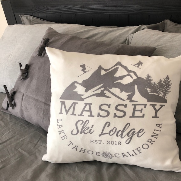 Personalized Ski Lodge Throw Pillow - 17 X 17 - Cover Only OR Cover ...