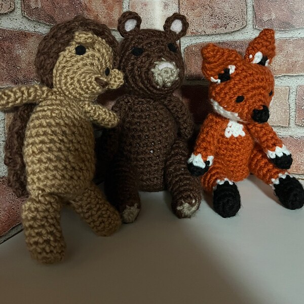 Little Woodsy Pals Crochet Bundle Pack Fox, Bear, Hedgehog, Squirrel ...