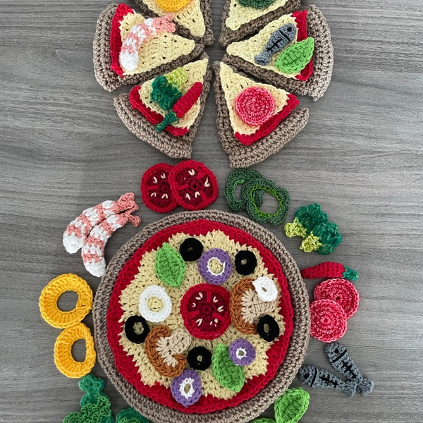 Crochet Pattern| Crochet Pizza Play Set | Pepperoni Shrimp Ham Octopus ...