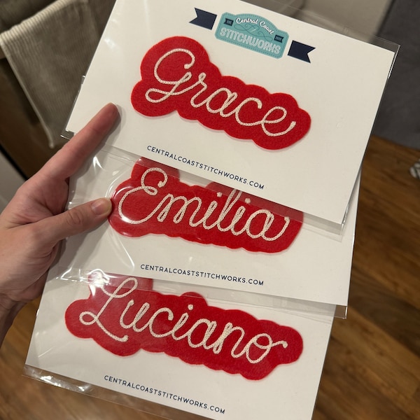 Name Patch With Cursive Script Font for Christmas Stocking | Handmade Chainstitch Embroidery ...
