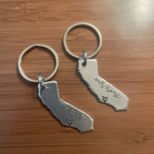 Home Keychain ANY State Kechain Personalized Hand Stamped Keychain Long ...