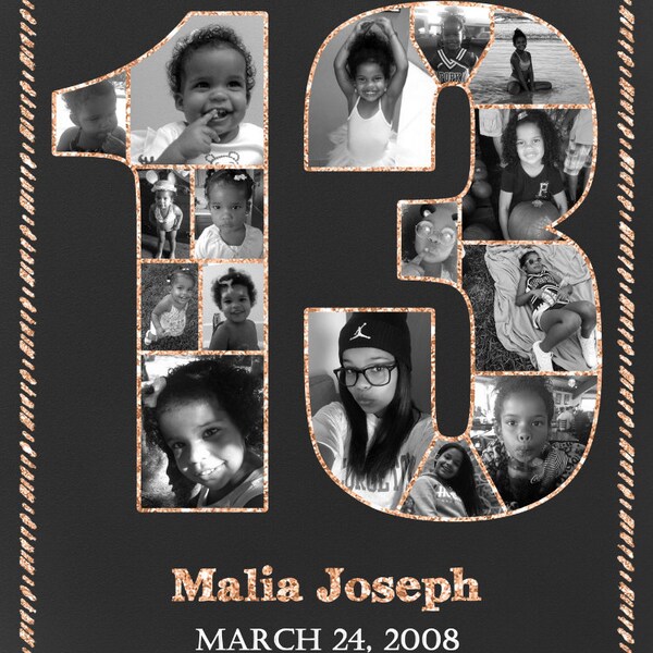 Digital 13th Birthday Photo Collage Gift, 13th Birthday Sign, 13th ...