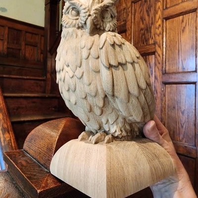 Owl Wood Carving Newel Post Cap With the Owl Statue Interior Wooden ...