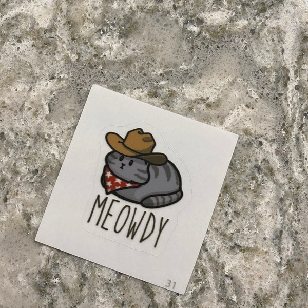 Meowdy Cat Sticker; Country Cat Loaf; Waterproof Dishwasher Safe Matte ...