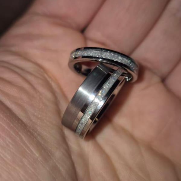 Crushed Moonstone Silver Tungsten Wedding Band, 4mm Nebula Ring ...