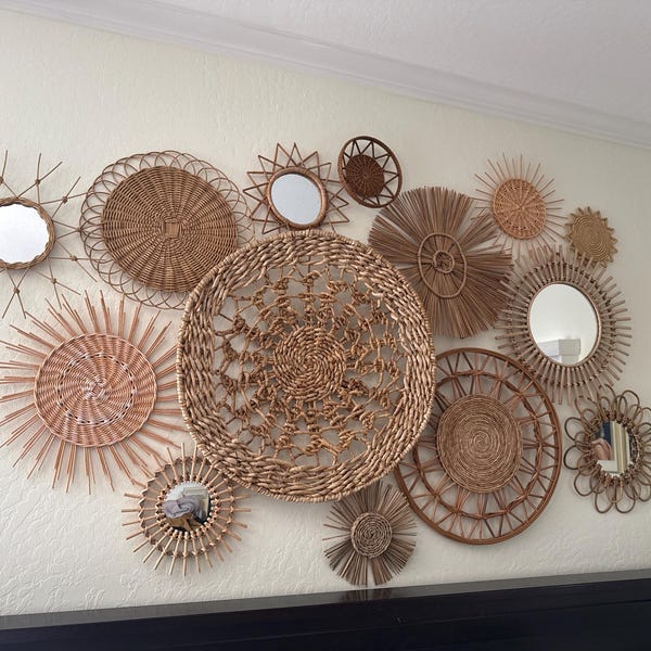 11-piece Ivory Boho Basket Wall Decor Set – Handwoven Bohemian Baskets ...