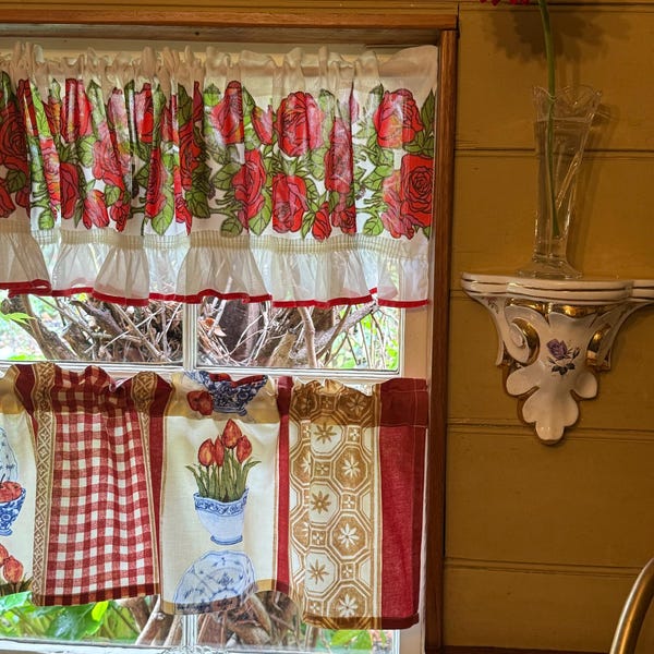 Vintage Floral Sheer White Valance Curtain, Translucent Cafe Curtain ...