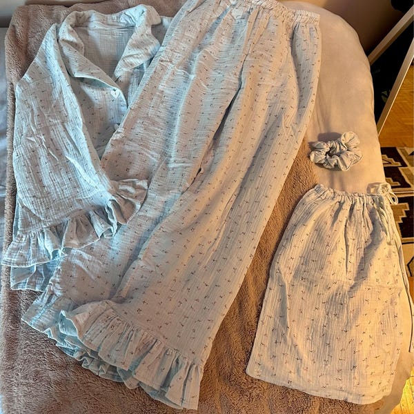 Women's Handmade Pajamas Muslin Pyjamas100%cotton Pyjamas Shirt and ...