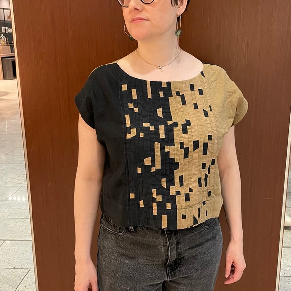 Linen Colorblock "klimt" Piecework Boxy Top, XS One of a Kind Zero Waste Slow Fashion - Etsy