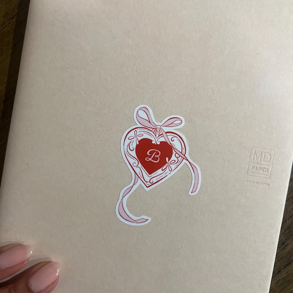 Custom Initial Heart Locket Sticker, Coquette, Hand-drawn, Ribbon ...