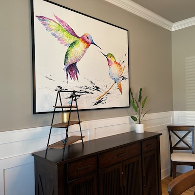 Original Art Large Colibri Painting Bird Abstract Oil Painting - Etsy