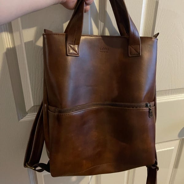 Brown Leather Backpack,vegan Leather Laptop Rucksack,brown Camera Bag ...