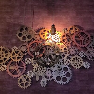 32 Rotating Gears Wall Clock. Industrial Wall Clock. Large Steampunk ...