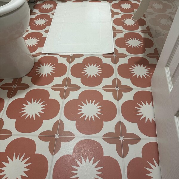 Ocean & off White Checker Vinyl Tile Sticker Floor Decals Removable and ...