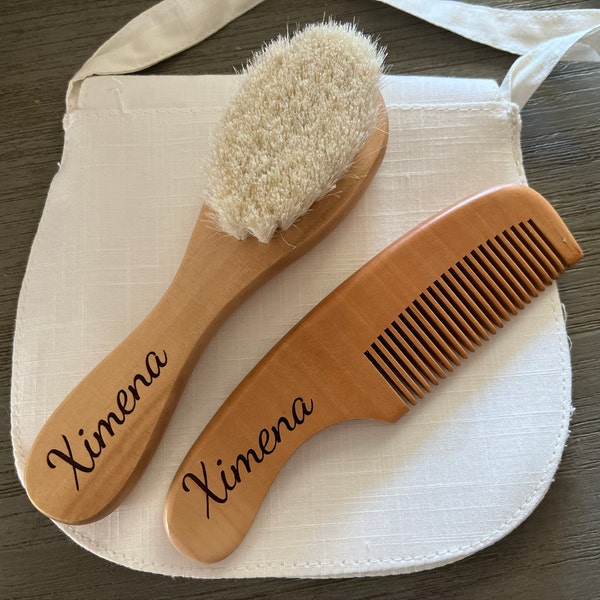 Natural Wood Comb and Brush Set, Blank Brush and Comb, Engravable Brush ...