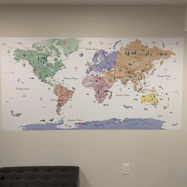 Pastels Educational World Map Wall Decal | Playful Nursery Decor | Kids ...