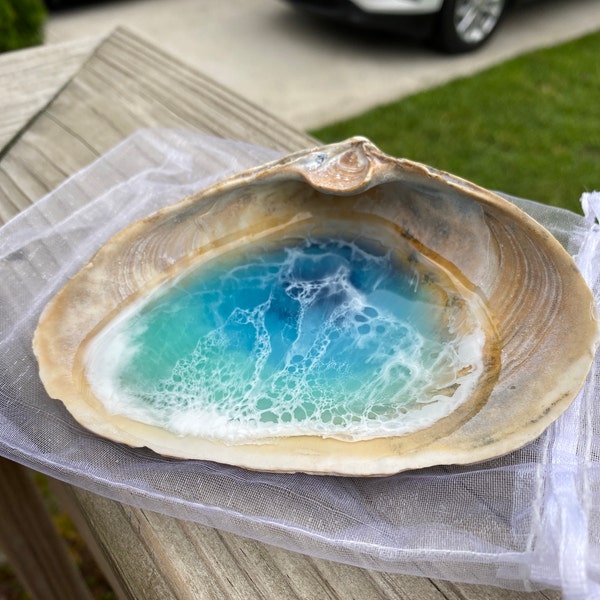 Ocean Resin Shell Ring Dish Trinket Dish Waves Beach Epoxy Handmade ...