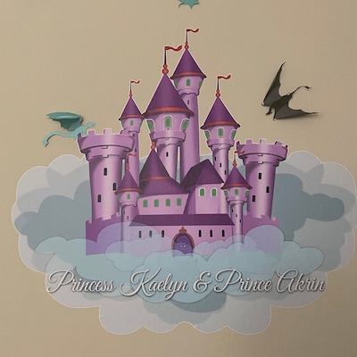 Personalized Princess Castle Wall Decals for Girls Bedroom Custom Name ...