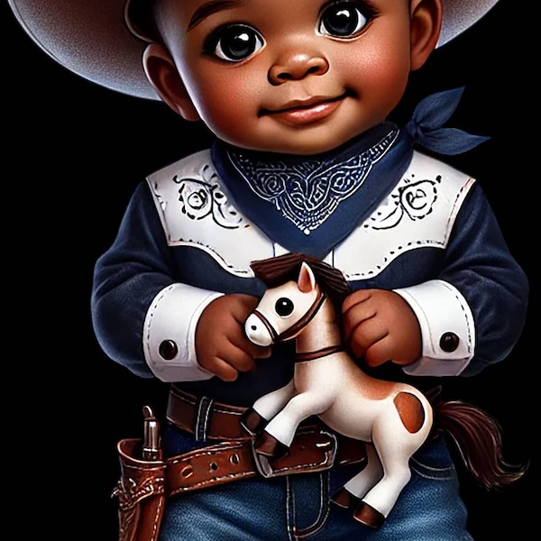 Afro Baby Cowboy Clipart: Western Nursery Art (PNG Digital Download) - Etsy