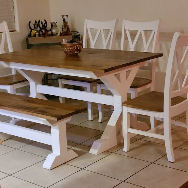 HUNTER Custom Rustic Trestle Farmhouse Table | Rustic Truss Farm House ...