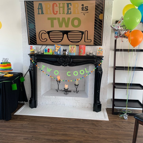 Two Cool Banner, Glitter Two Cool Sign, Second Birthday Banner, 2nd ...