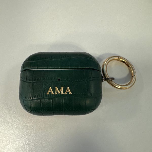 Personalized Custom Gold Initials Monogram Croc Leather AirPod 4 Case ...