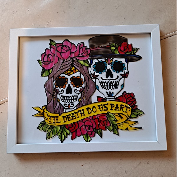 Hand Painted on Glass Skeleton Bride Picture. - Etsy