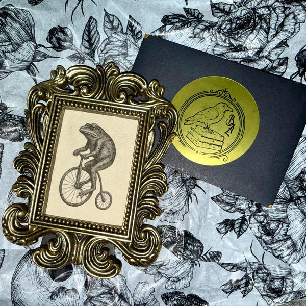 Baroque Frog on Bicycle Mini Portrait in Vintage Style Frame – Gothic ...