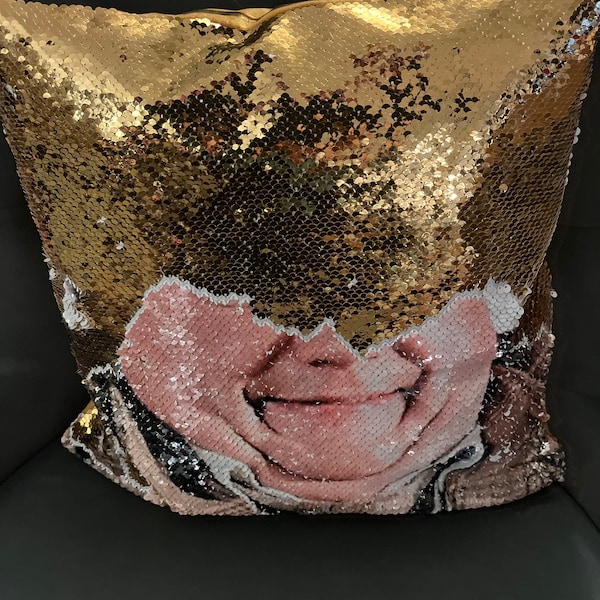 Lin Manuel Miranda Lip Bite Meme Sequin Pillow Cover, Celebrity Sequin ...
