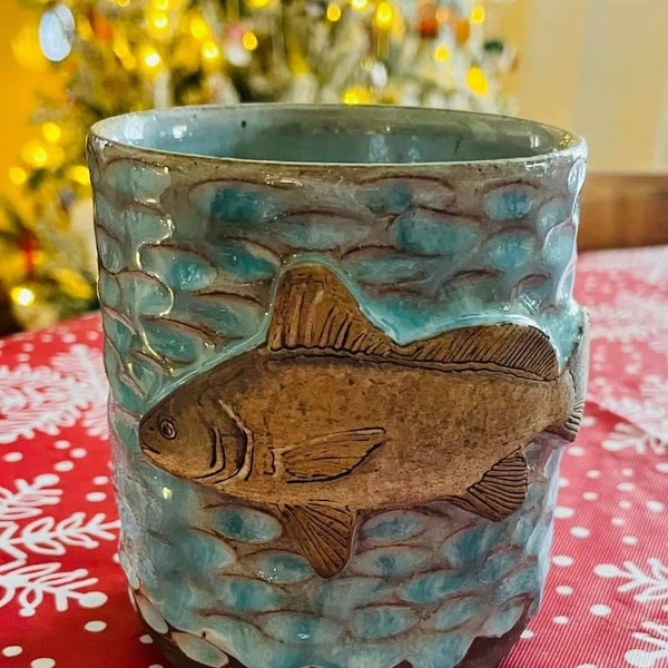 Handmade Ceramic Fishing Mug, One of a Kind, Hand Painted, Personalized ...