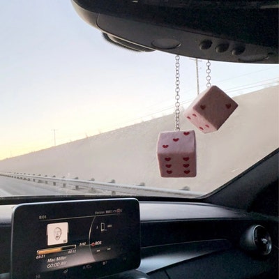 Baby Pink Fuzzy Dice With Red Hearts and Chain or Cord / Car ...
