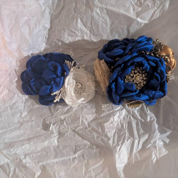 Cobalt Blue and Gold - Wrist Corsage or Boutonnière - Cerulean Blue ...