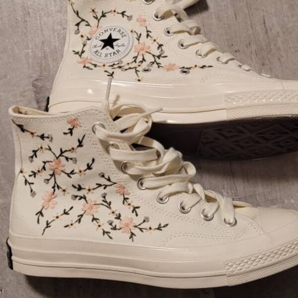 Custom Converse Embroidery, Pink Flower Embroidered Converse Custom ...