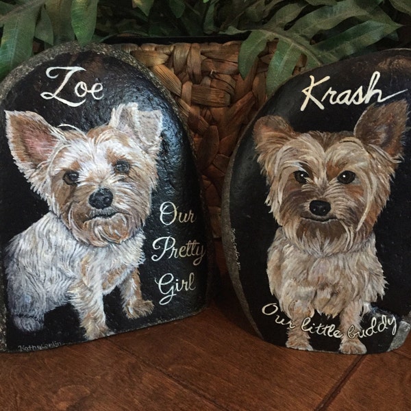 Custom Curled up Pet Portrait Rocks, Hand Painted Commissions for Dogs ...