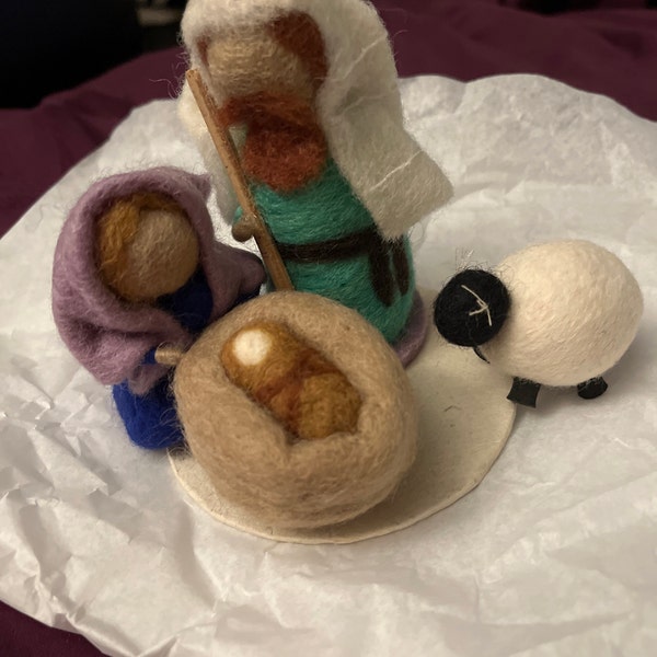 Felted Wool Easter Nativity Handmade | Manger Scene Holy Family ...