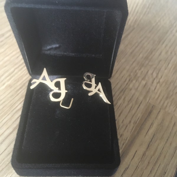 Custom Initial 14K 18K Solid Gold Cufflinks, Personalized Wedding Letters Cufflinks, Bespoke ...