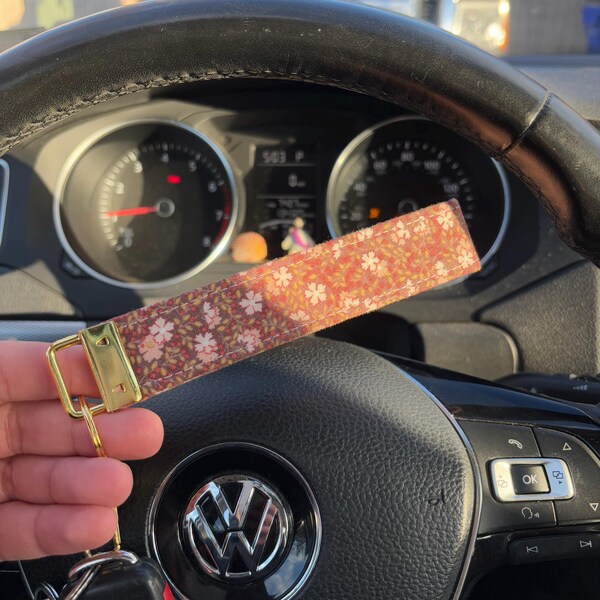 Pink Boho Wristlet Keychain, Gold Key Fob Wristlet, Keychain Wristlet ...