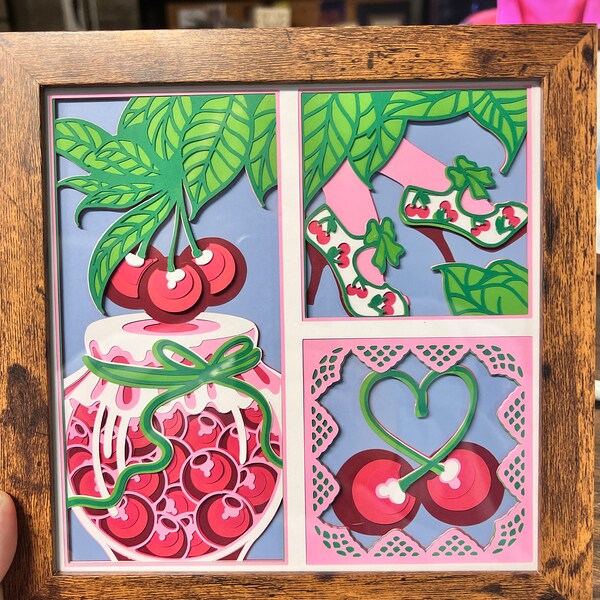 3D Layered Cherries SVG PDF EPS, Cherry Shadow Box, Summer 3D Svg ...