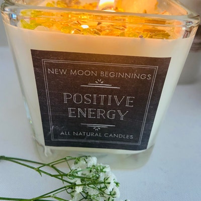 Positive Energy Candles Crystal & Herb Candle Soy Aromatherapy Candle W ...