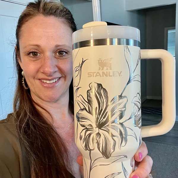 Stanley 40oz Travel Tumbler With Handle ~ Full Floral Wrap ~ Laser ... Stanley 40oz Travel Tumbler With Handle ~ Full Floral Wrap ~ Laser ...