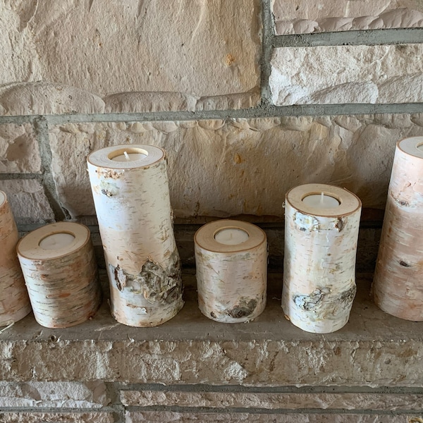 3 Tall Birch Candle Holders, Birch Tree Candles, Fireplace Logs, Birch ...